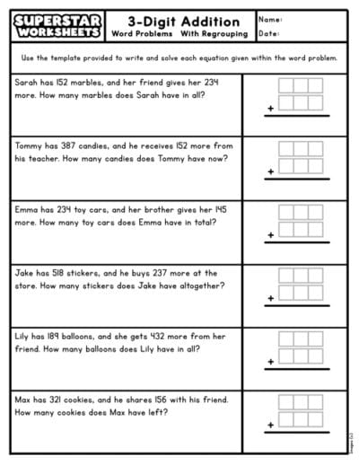 Addition Word Problems - Superstar Worksheets