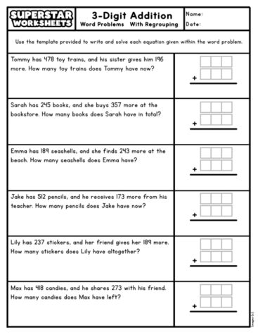 Addition Word Problems - Superstar Worksheets