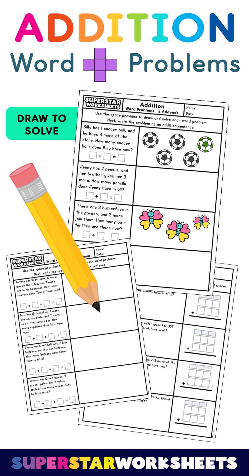 Addition Word Problems - Superstar Worksheets