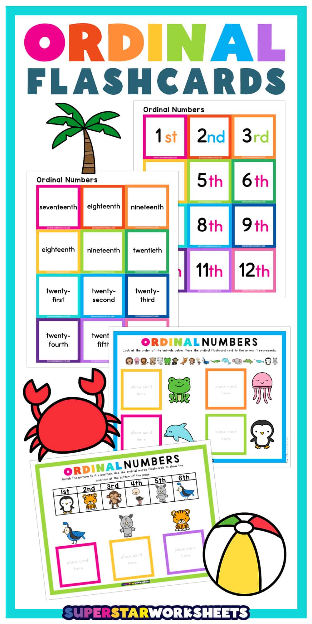 Ordinal Number Flashcards - Superstar Worksheets