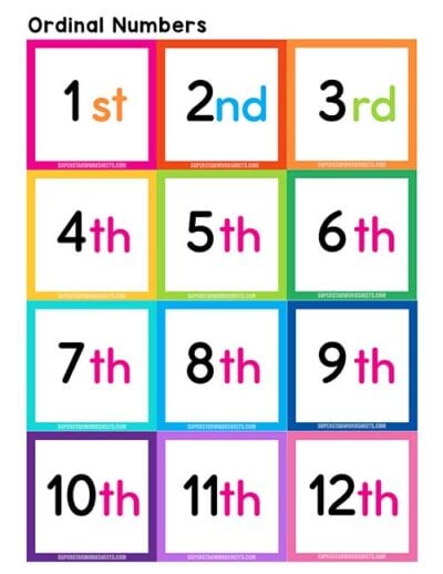 Ordinal Number Flashcards - Superstar Worksheets
