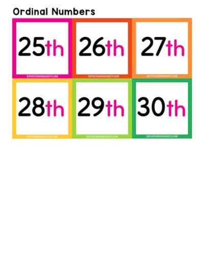 Ordinal Number Flashcards - Superstar Worksheets