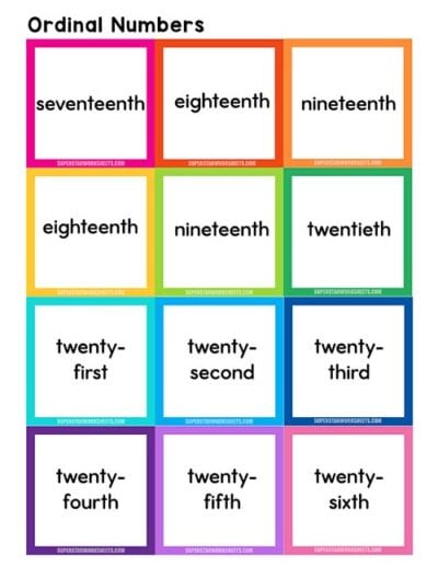 Ordinal Number Flashcards - Superstar Worksheets