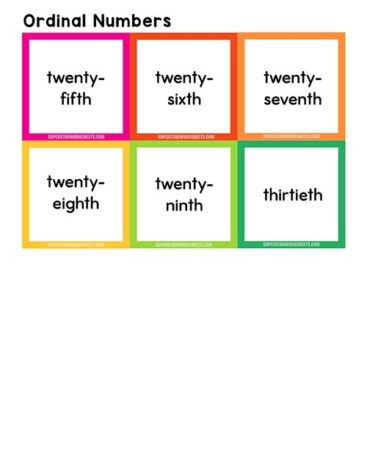 Ordinal Number Flashcards - Superstar Worksheets