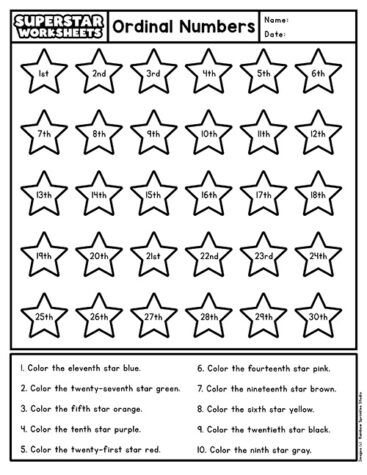 Ordinal Numbers Worksheets - Superstar Worksheets