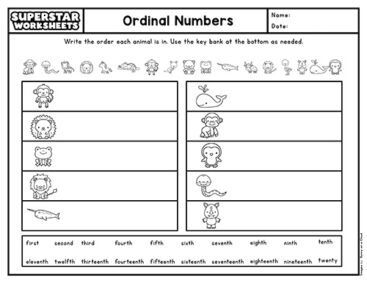 Ordinal Numbers Worksheets - Superstar Worksheets