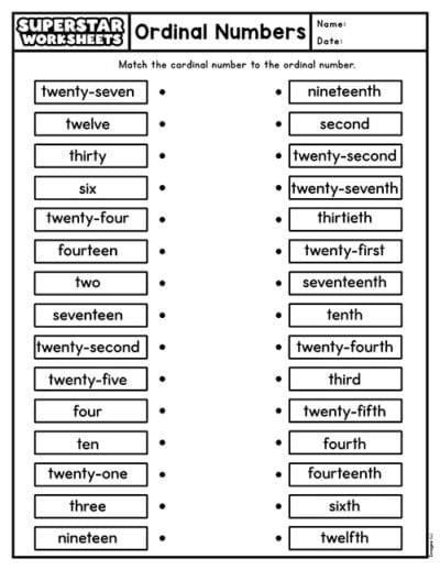 Ordinal Numbers Worksheets - Superstar Worksheets