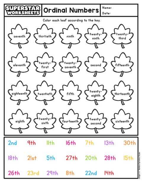 Ordinal Numbers Worksheets - Superstar Worksheets