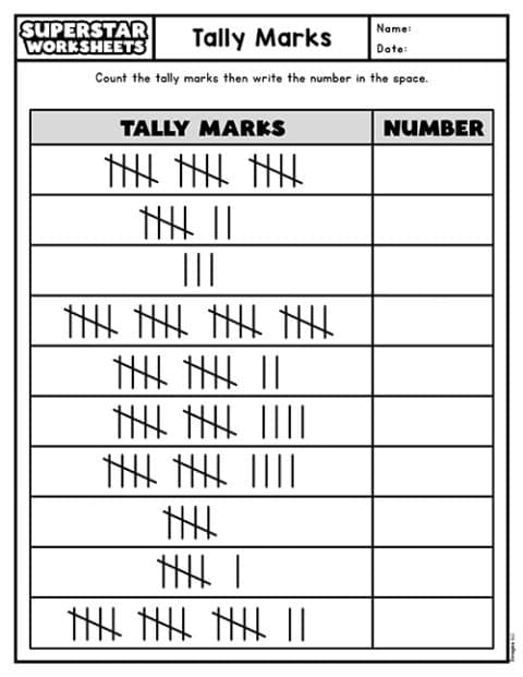 Tally Marks - Superstar Worksheets