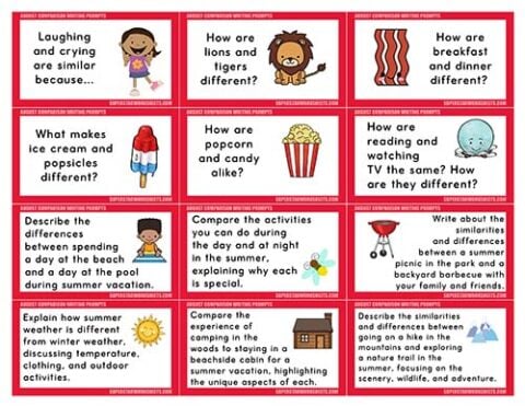 Comparision Writing Prompts - Superstar Worksheets