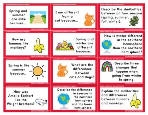 Comparision Writing Prompts - Superstar Worksheets