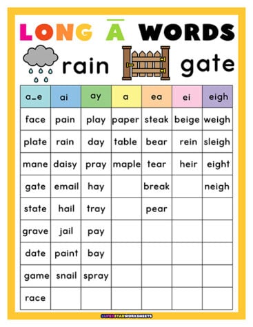 Long A Words - Superstar Worksheets