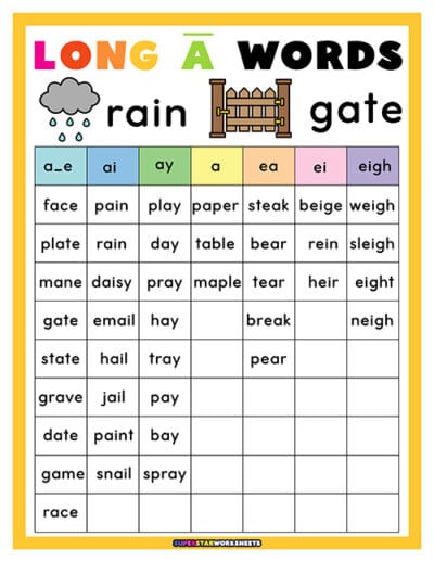 Long A Words - Superstar Worksheets