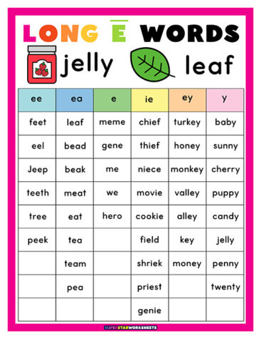 Long E Words - Superstar Worksheets