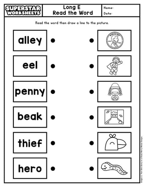 Long E Words - Superstar Worksheets