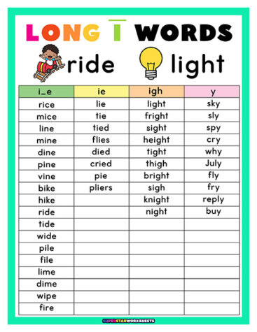 Long I Words - Superstar Worksheets