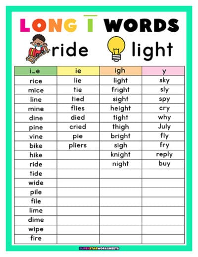 Long I Words - Superstar Worksheets