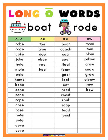Long O Words - Superstar Worksheets