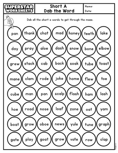 Short A Words - Superstar Worksheets