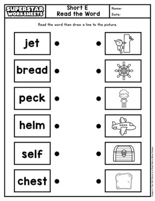 Short E Words - Superstar Worksheets