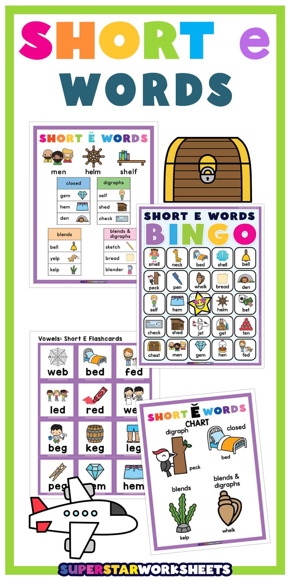 Short E Words - Superstar Worksheets