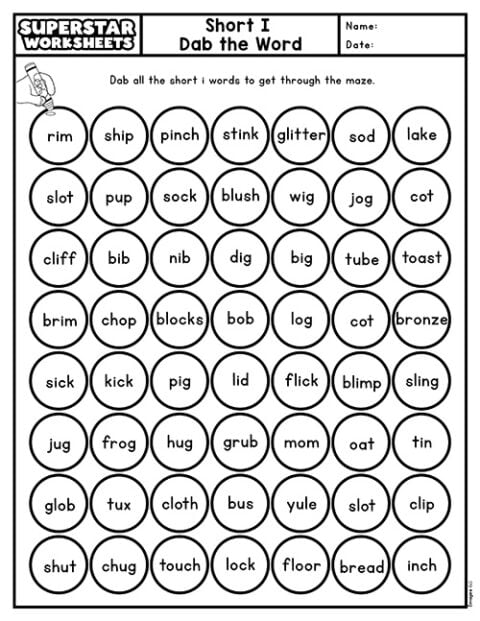 Short I Words - Superstar Worksheets