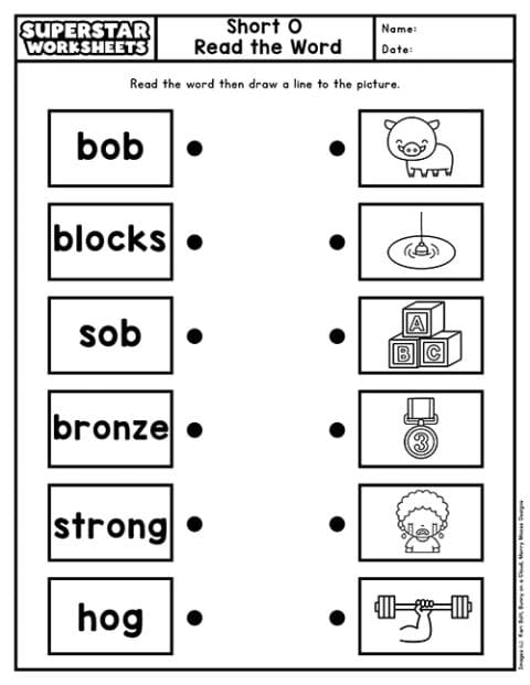 Short O Words - Superstar Worksheets