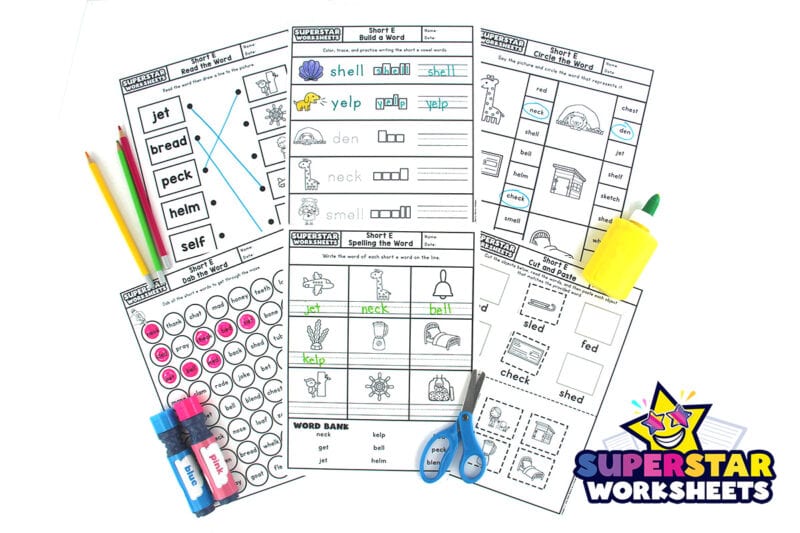 Short E Words - Superstar Worksheets