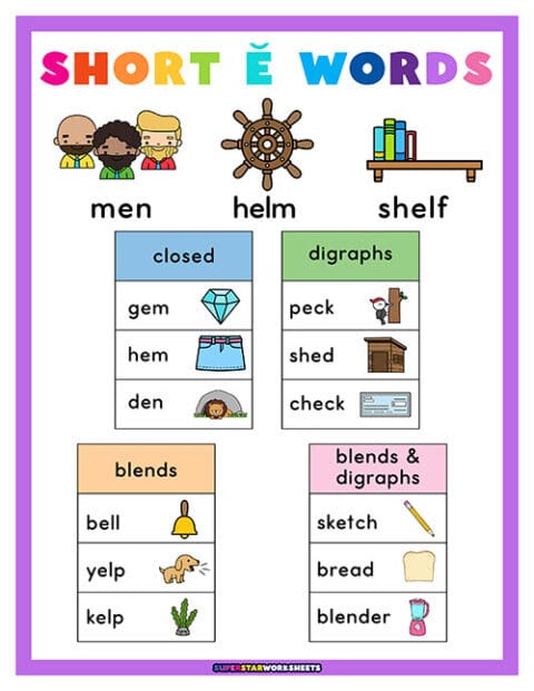 Short E Words - Superstar Worksheets