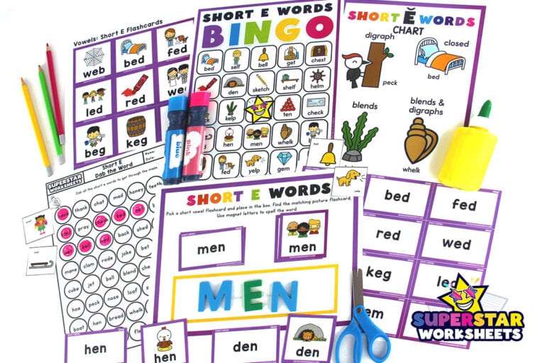 Short E Words - Superstar Worksheets