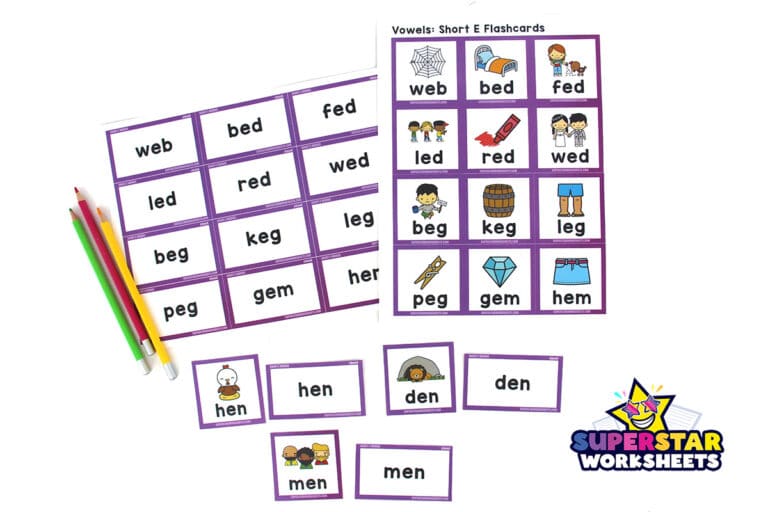 Short E Words - Superstar Worksheets