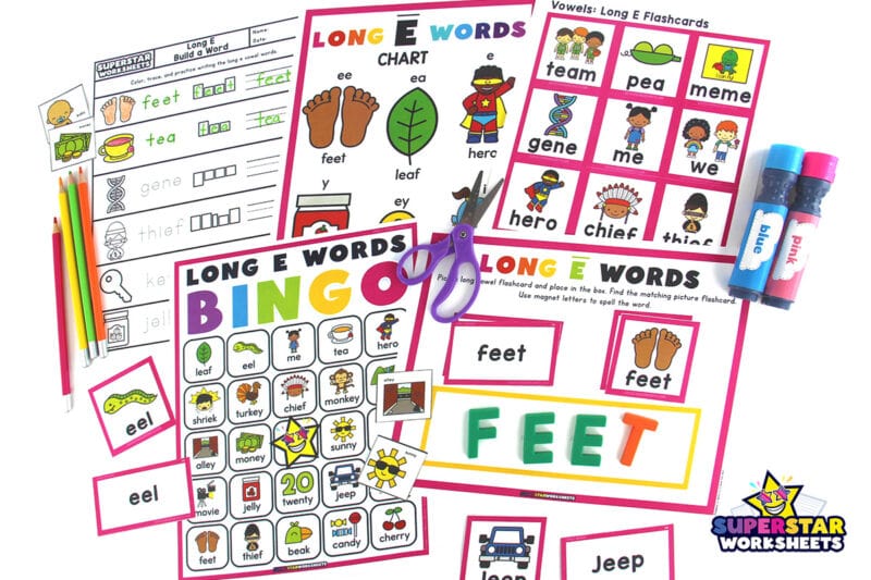 Long E Words - Superstar Worksheets