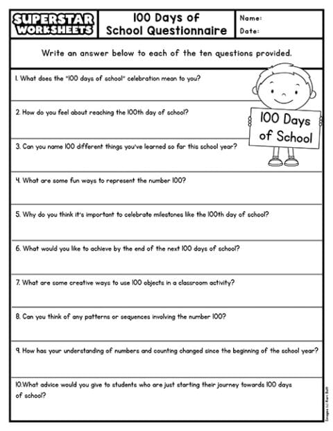 100 Days of School - Superstar Worksheets