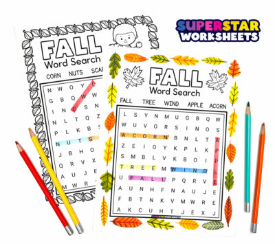 Fall Word Search Puzzles - Superstar Worksheets