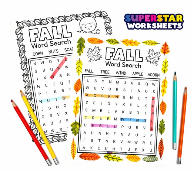 Fall Word Search Puzzles - Superstar Worksheets