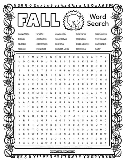 Fall Word Search Puzzles - Superstar Worksheets