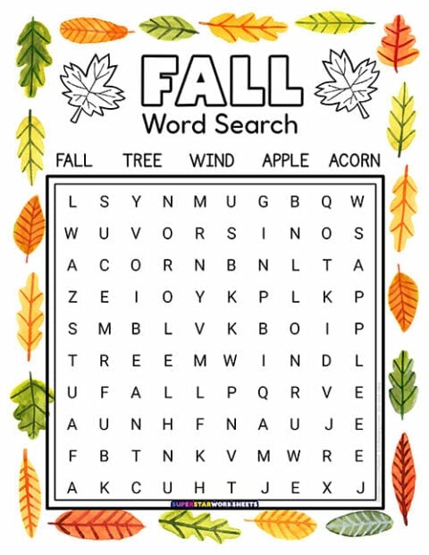 Fall Word Search Puzzles - Superstar Worksheets