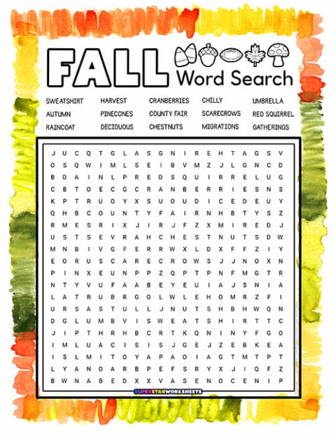 Fall Word Search Puzzles - Superstar Worksheets