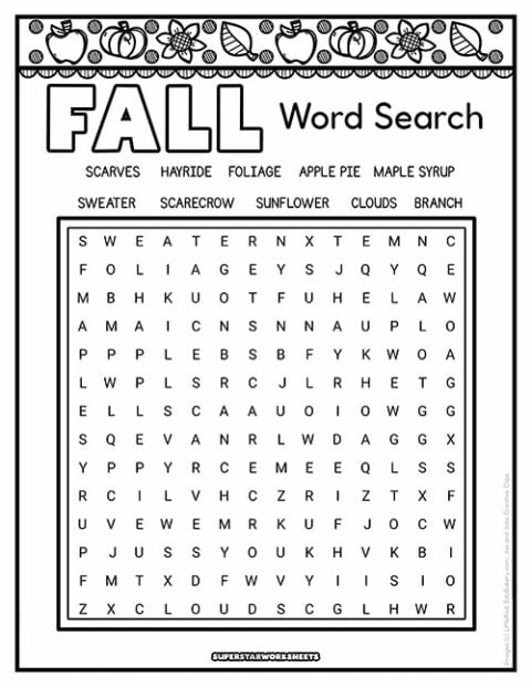 Fall Word Search Puzzles - Superstar Worksheets