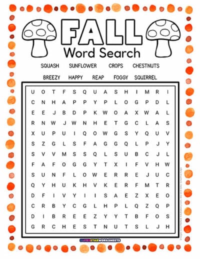Fall Word Search Puzzles - Superstar Worksheets