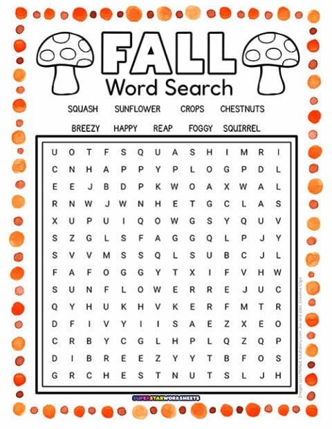 Fall Word Search Puzzles - Superstar Worksheets