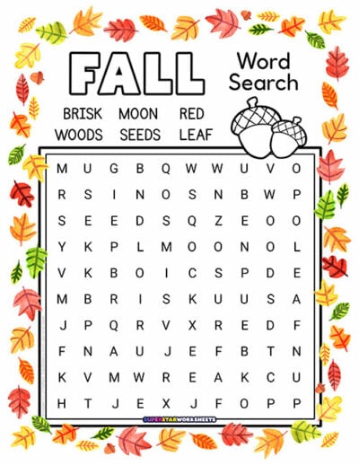 Fall Word Search Puzzles - Superstar Worksheets