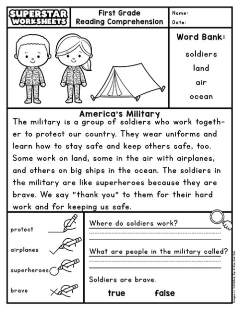 First Grade Reading Comprehension - Superstar Worksheets