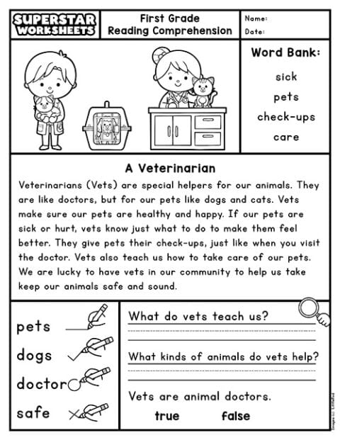 First Grade Reading Comprehension - Superstar Worksheets