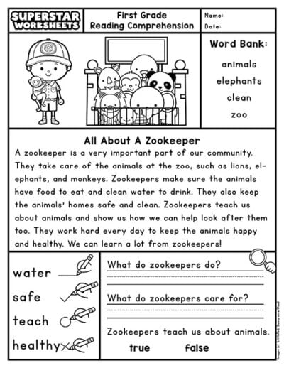 First Grade Reading Comprehension - Superstar Worksheets