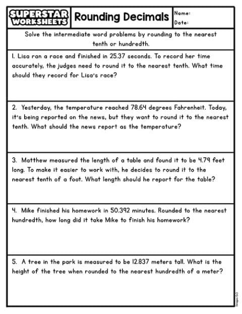 Rounding Decimal Worksheets - Superstar Worksheets
