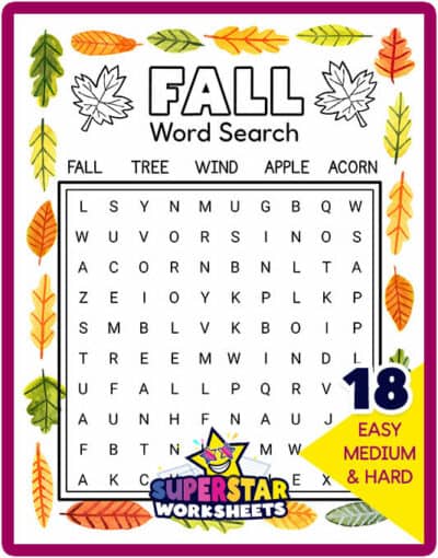 Fall Word Search Puzzles - Superstar Worksheets