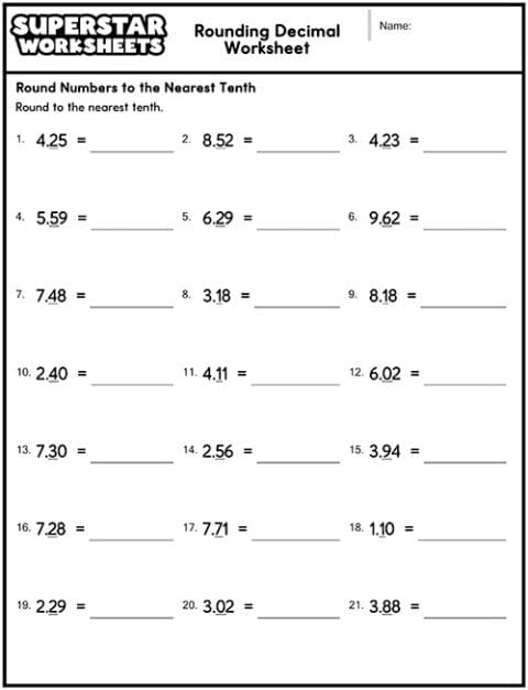 Rounding Decimal Worksheets - Superstar Worksheets