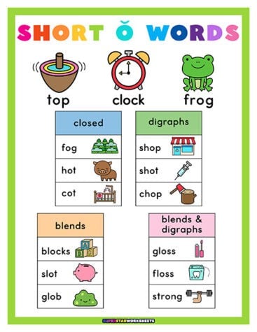 Short O Words - Superstar Worksheets