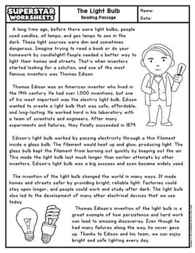 Fourth Grade Reading Comprehension - Superstar Worksheets